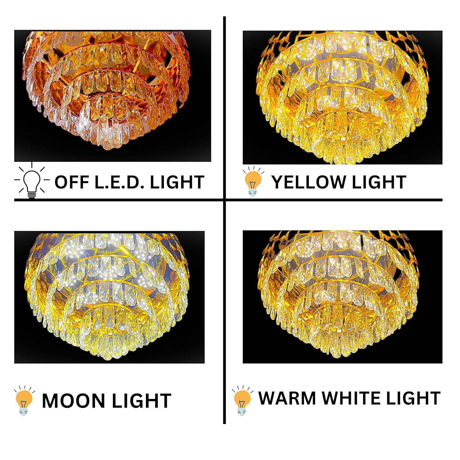 Flourish Decorative Round Chandelier 600MM Golden Body with 3 in LED Light Effect. - Flourish Light